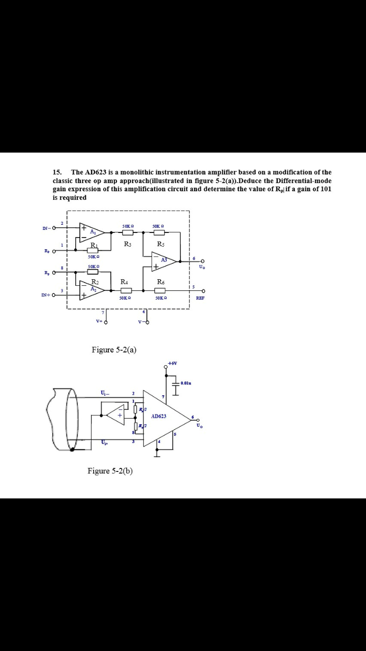 Solved 15. The AD623 is a monolithic instrumentation | Chegg.com