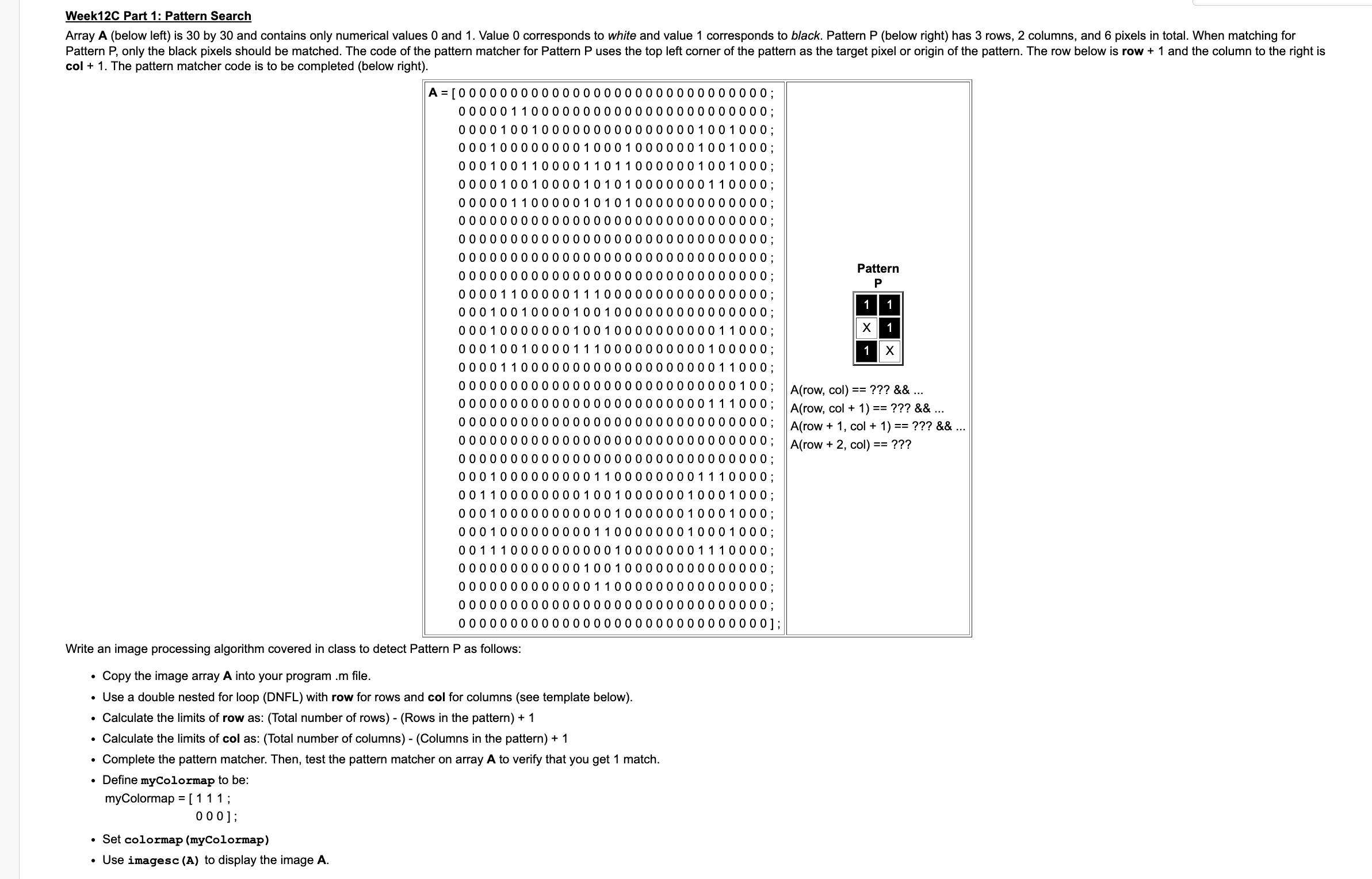 Solved Week12C Part 1: Pattern Search col+1. The pattern | Chegg.com
