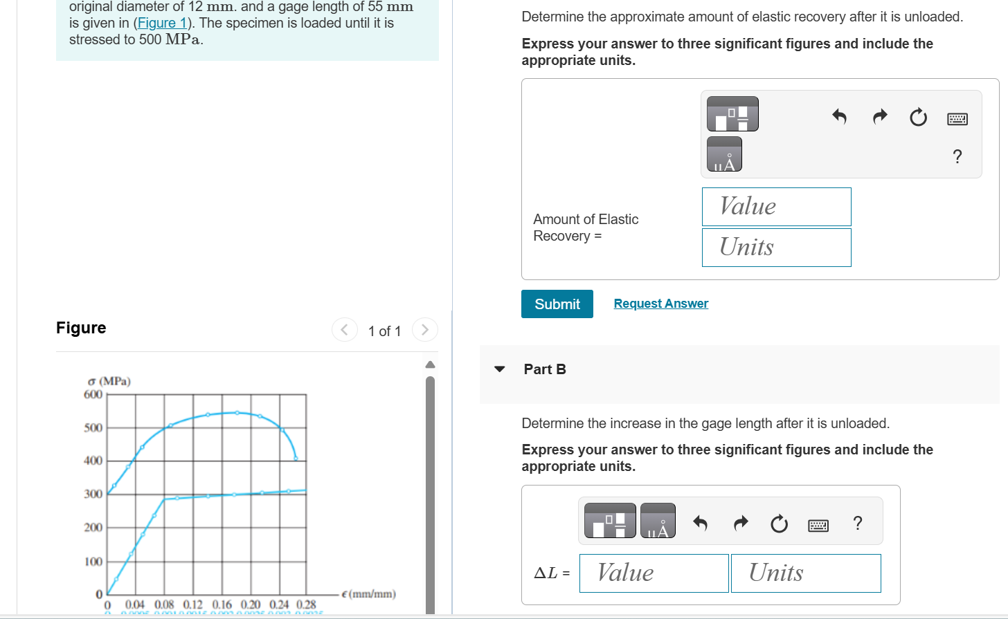 Solved original diameter of 12 ﻿mm . ﻿and a gage length of | Chegg.com