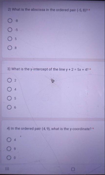 Solved 2) What is the abscissa in the ordered pair (−5,8)? * | Chegg.com