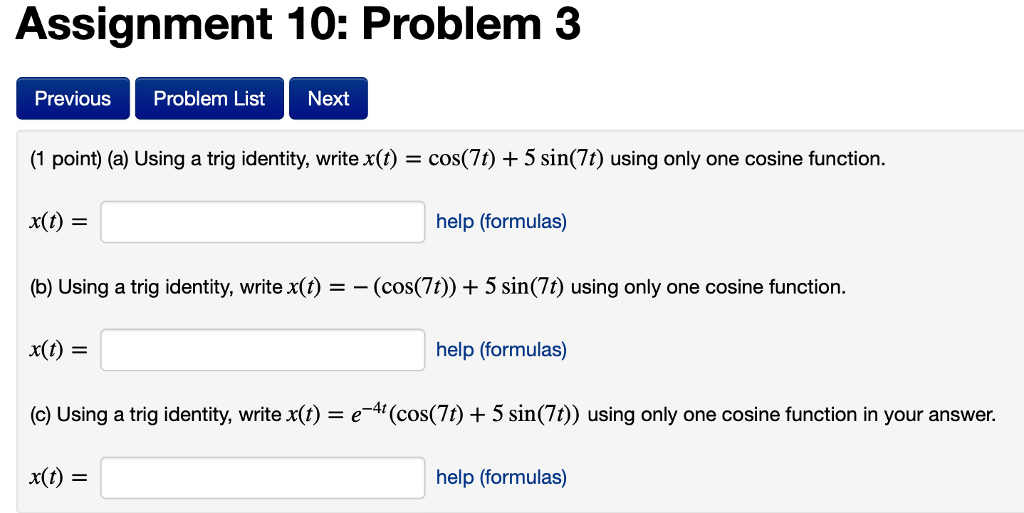 Solved Assignment 10: Problem3 Previous Problem List Next 1 | Chegg.com