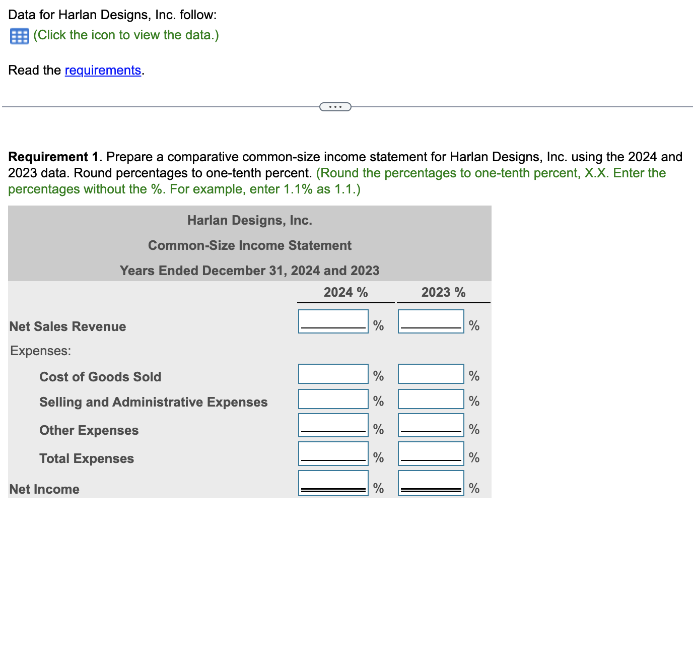 Solved Harlan Designs, Inc. Comparative Income StatementData | Chegg.com