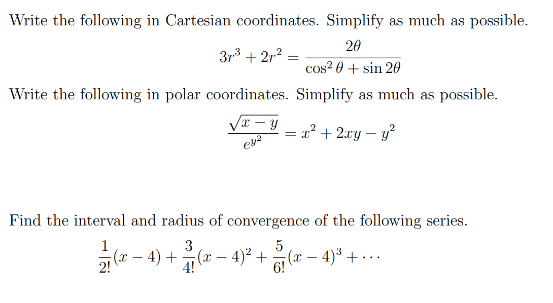 Solved 20 Write the following in Cartesian coordinates. | Chegg.com