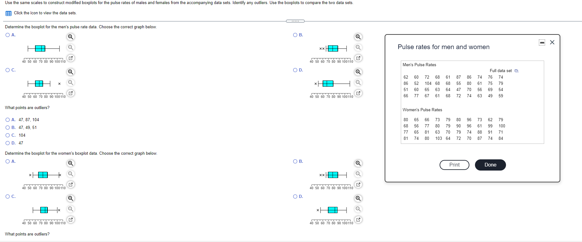 Solved Use the same scales to construct modified boxplots | Chegg.com