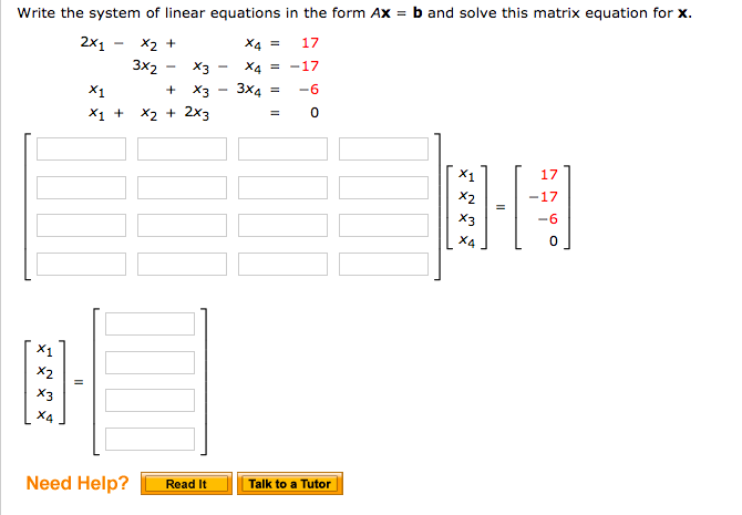 Solved Write the system of linear equations in the form Ax = | Chegg.com
