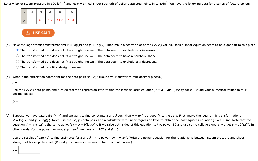 Solved A Make The Logarithmic Transformations X′logx 9381