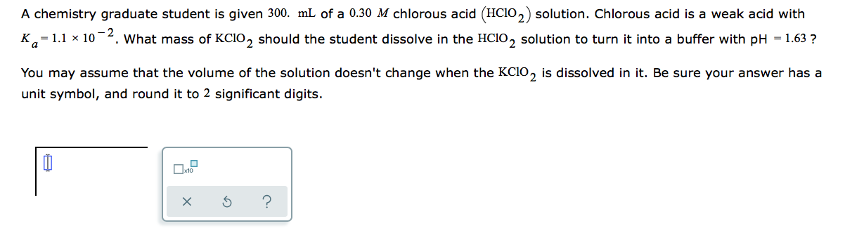 Solved A chemistry graduate student is given 300. mL of a | Chegg.com