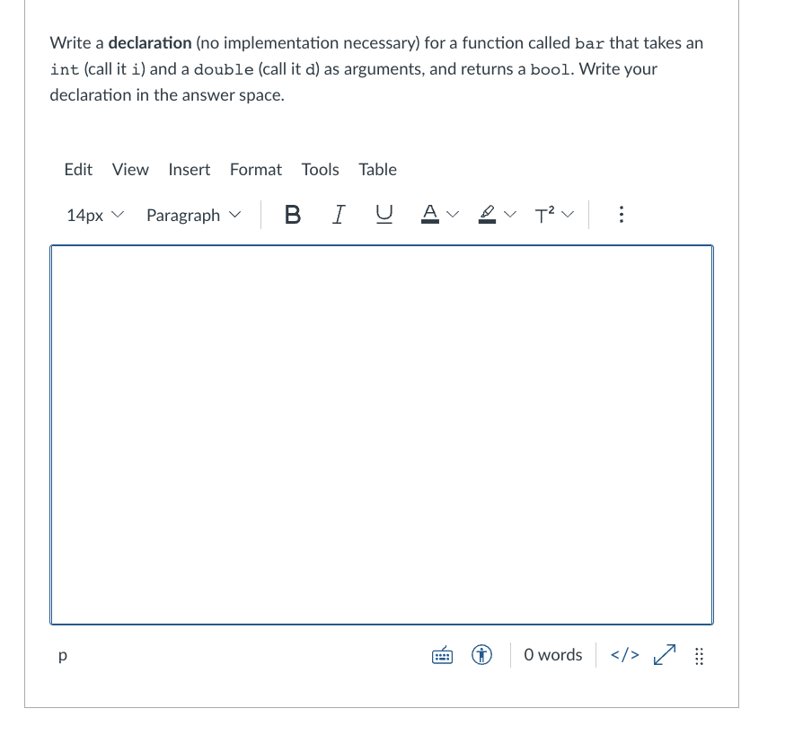 Solved Write a declaration (no implementation necessary) for | Chegg.com