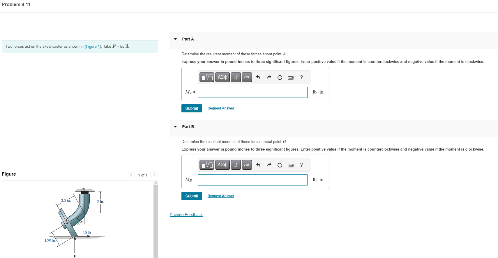 Solved Two forces act on the skew caster as shown in (Figure | Chegg.com