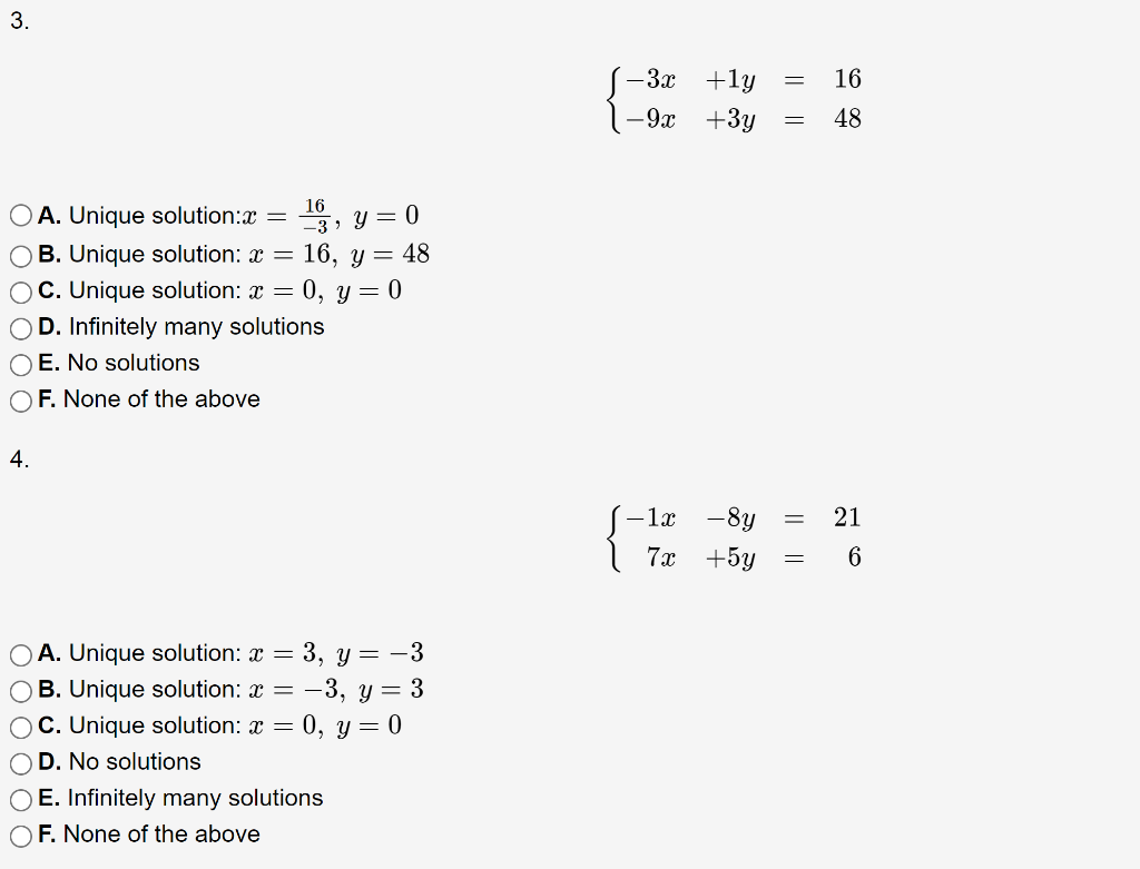 Solved For each system, determine whether it has a unique | Chegg.com