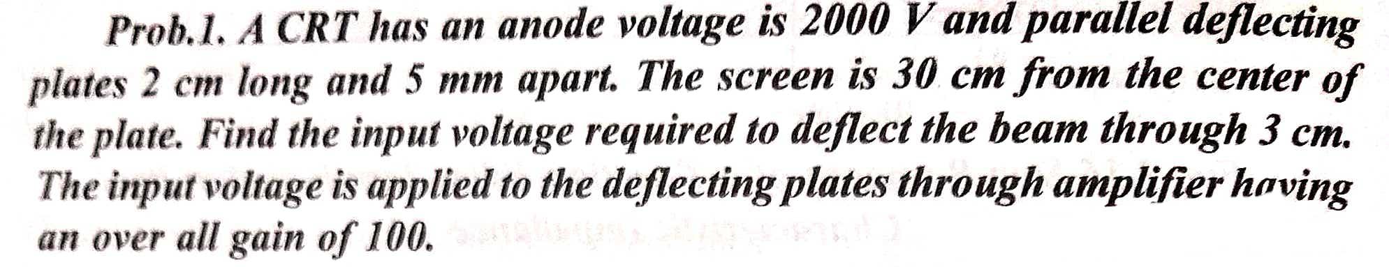 Solved Prob. 1. A CRT has an anode voltage is 2000 V and | Chegg.com