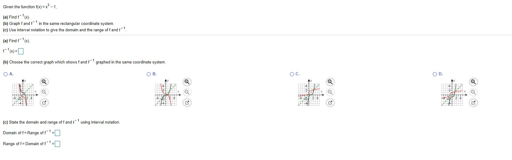 Solved Given the function f(x)=x2-1, (a) Find f-1(x). (b) | Chegg.com