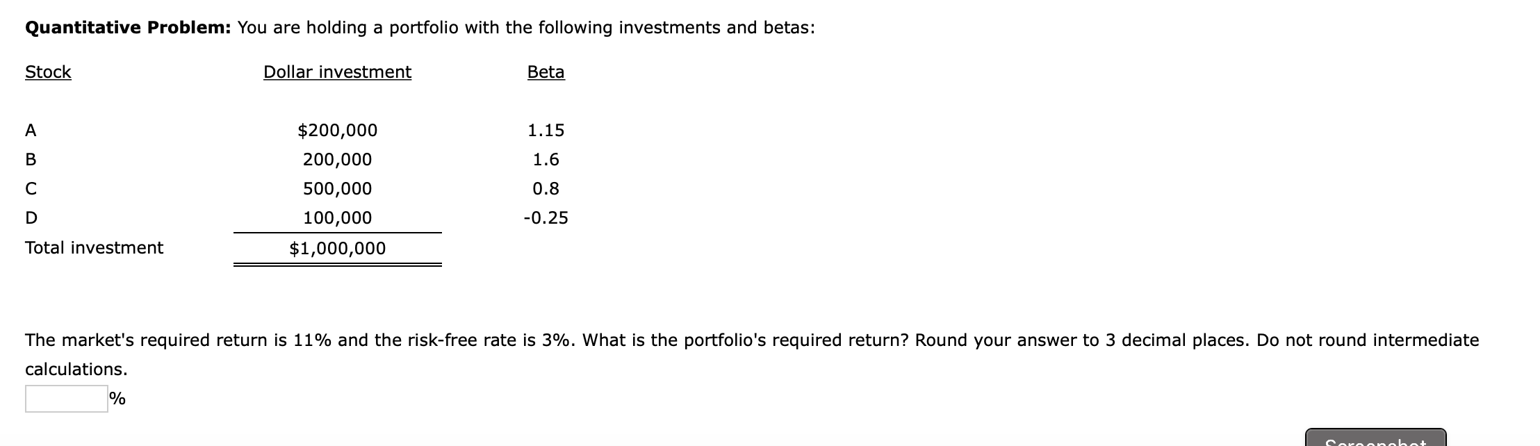 Solved Quantitative Problem: You are holding a portfolio | Chegg.com