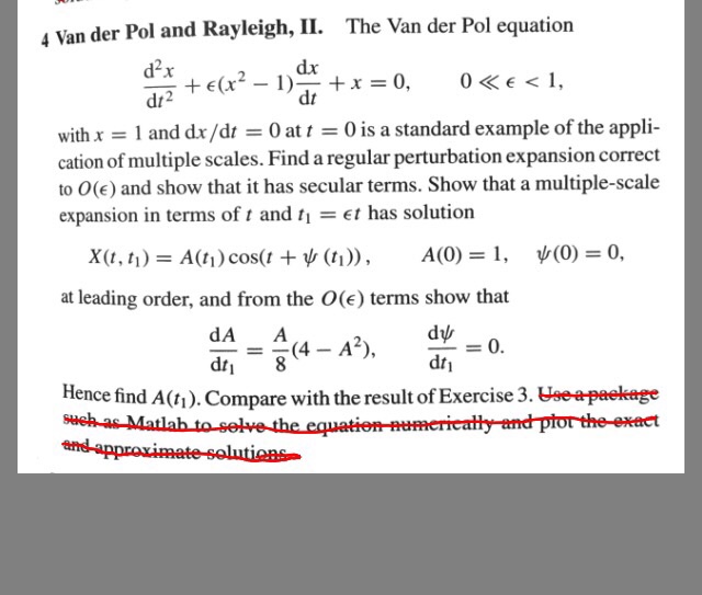 Solved The Van der Pol equation d^2x/dt^2 + (x^2 - 1)dx/dt | Chegg.com