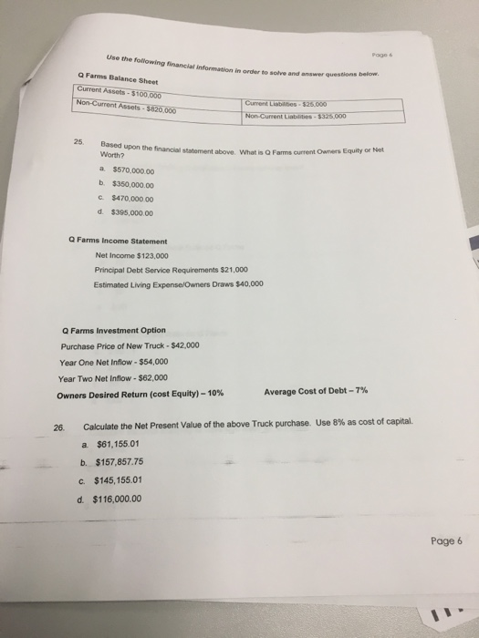 Solved Use the folfowing financial information in order to | Chegg.com