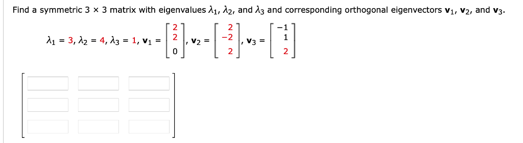 Solved Find a symmetric 3 3 matrix with eigenvalues λι, λ2, | Chegg.com