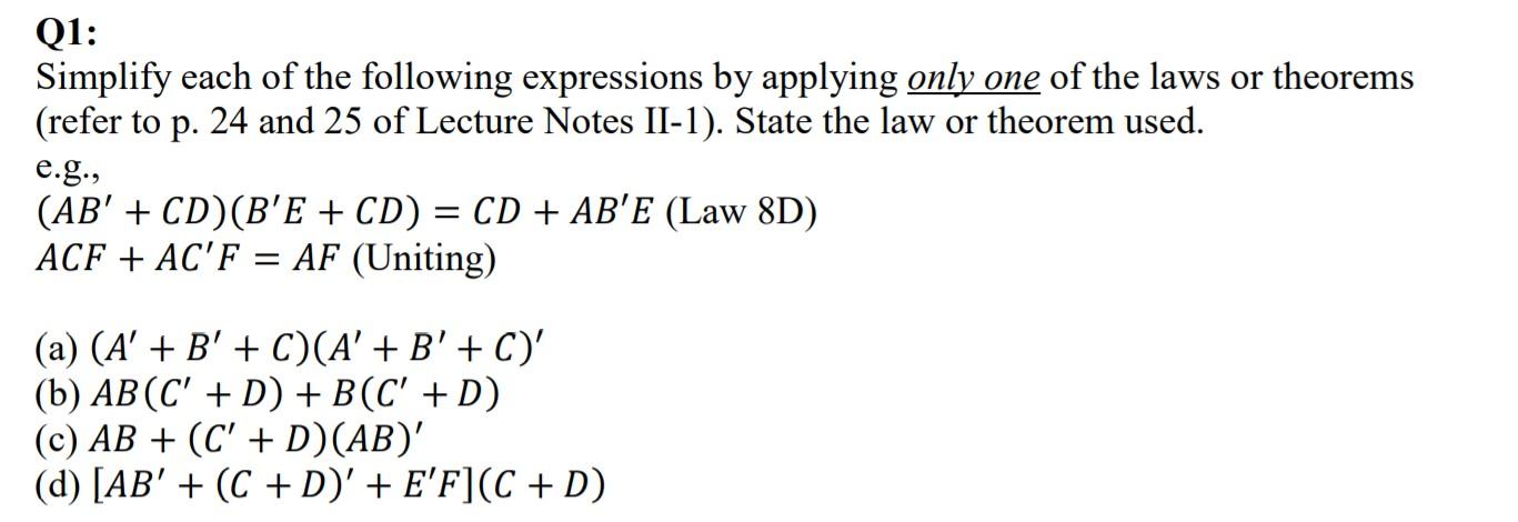 Solved Q1: Simplify each of the following expressions by | Chegg.com