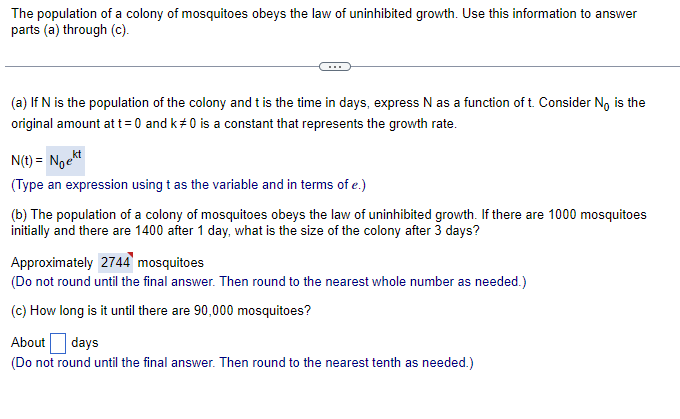 Solved The population of a colony of mosquitoes obeys the | Chegg.com