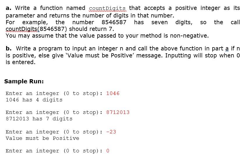 Solved A Write A Function Named Countdigits That Accepts A 7001