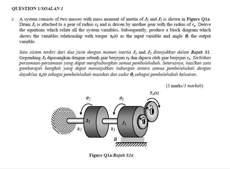 c. A system consists of two masses with mass moment | Chegg.com