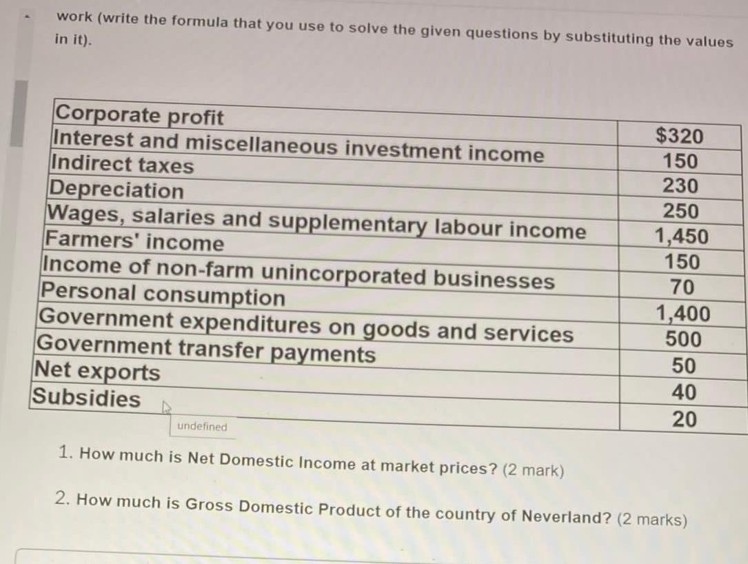 Solved work (write the formula that you use to solve the | Chegg.com