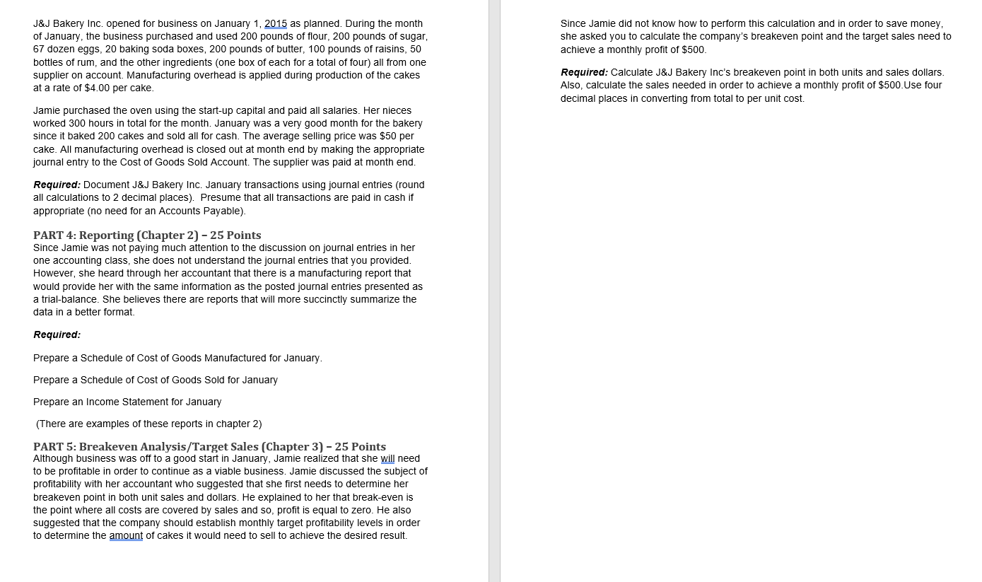 PART 2: Costing Systems (Chapter 4) - 25 Points Jamie | Chegg.com
