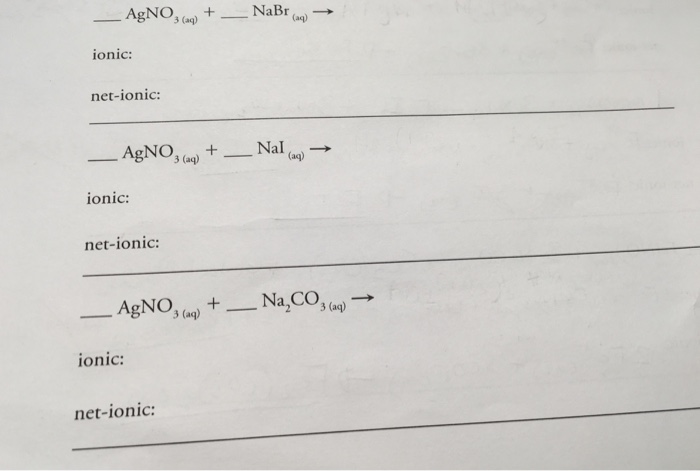 Solved _ AgNO3 (aq) + _ NaBr (aq) → ionic: net-1onic: _ | Chegg.com