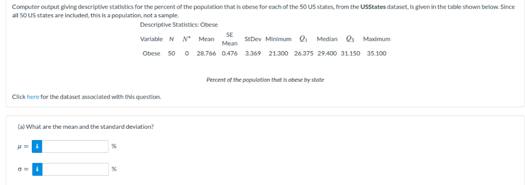 Solved Computer output giving descri ptive statistics for | Chegg.com
