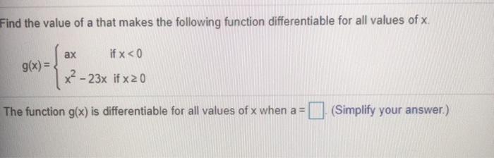 Solved Find the value of a that makes the following function | Chegg.com