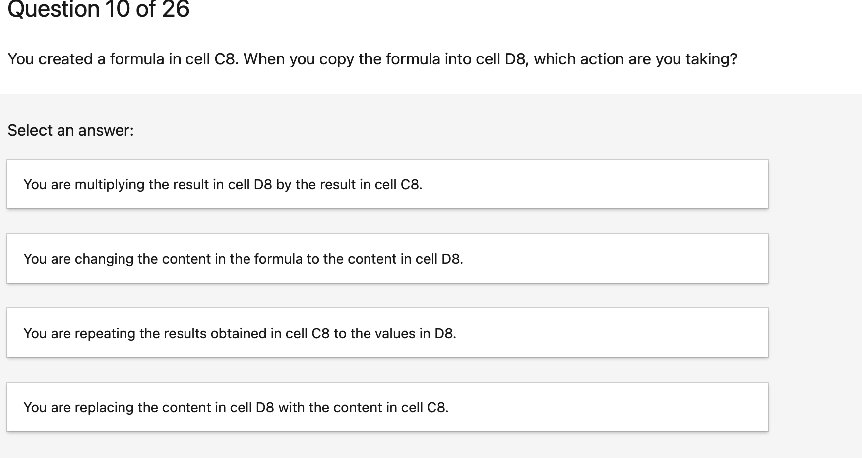Solved You created a formula in cell C8. When you copy the | Chegg.com