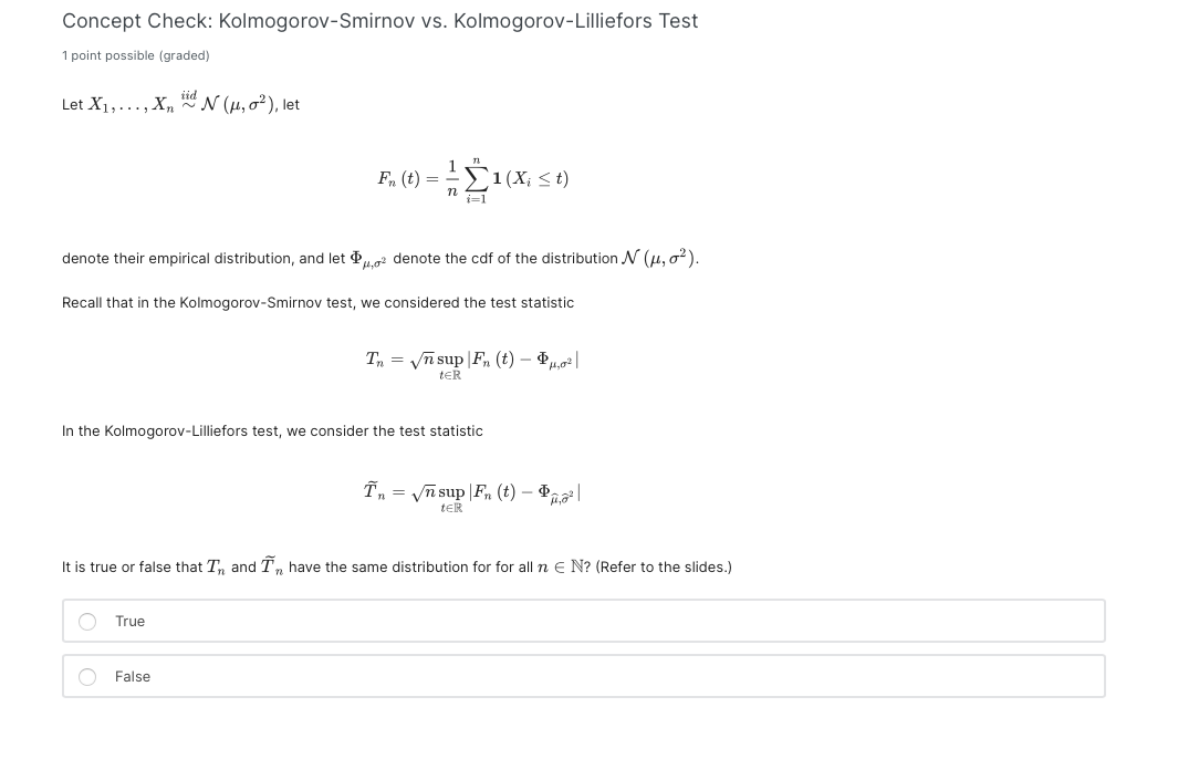 Solved Concept Check: Kolmogorov-Smirnov vs. | Chegg.com