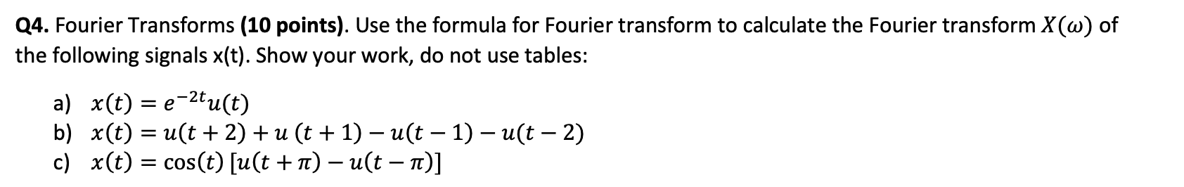 Solved Q4. Fourier Transforms (10 points). Use the formula | Chegg.com