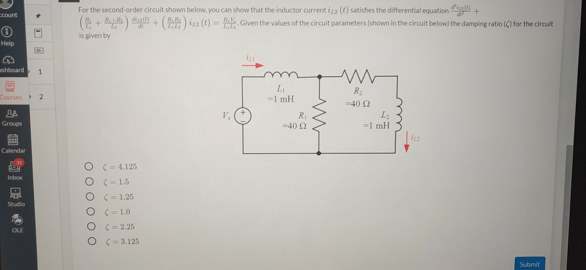 Solved 1 point Consider the second-order circuit shown | Chegg.com