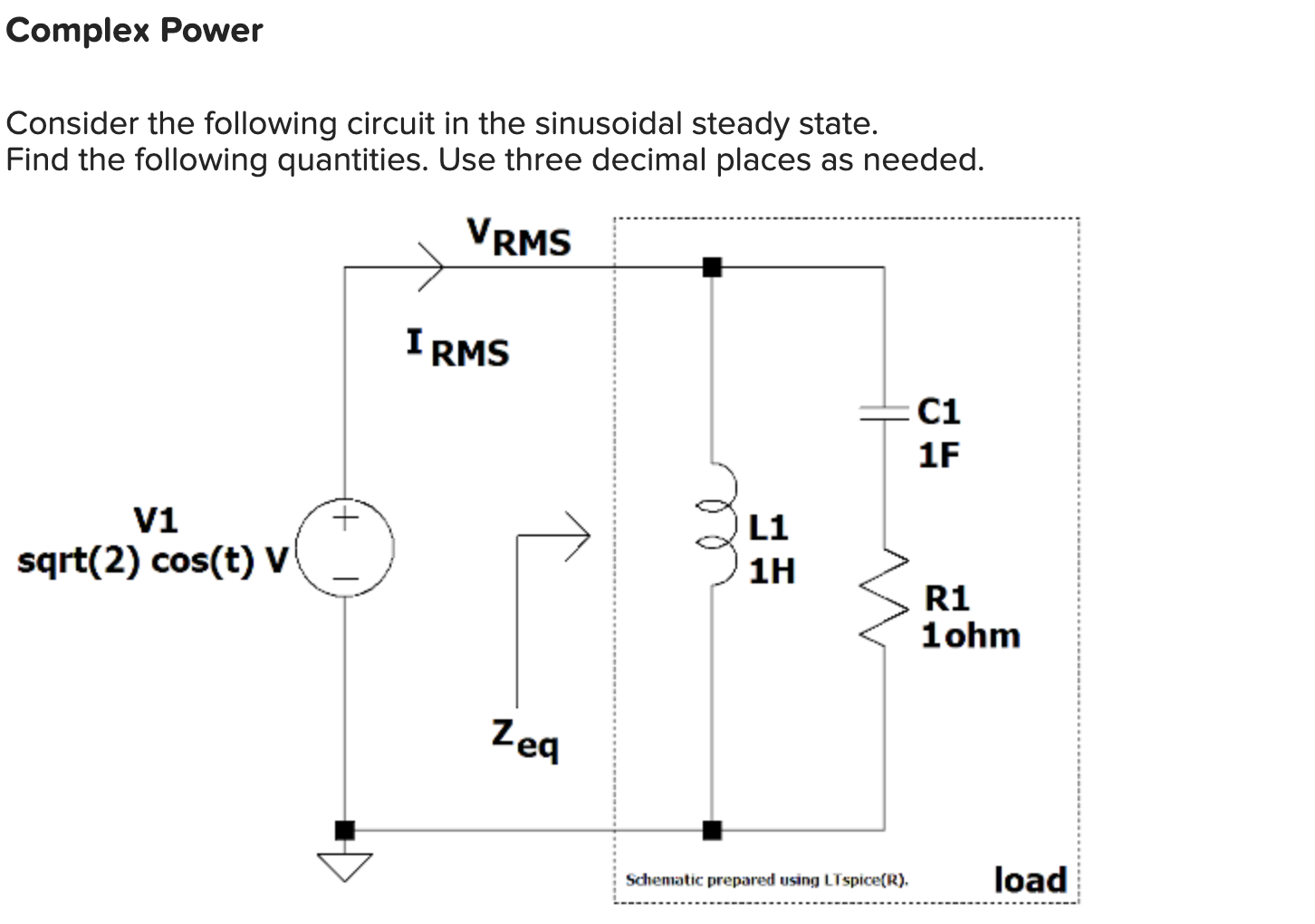 Solved Complex Power Consider the following circuit in the | Chegg.com