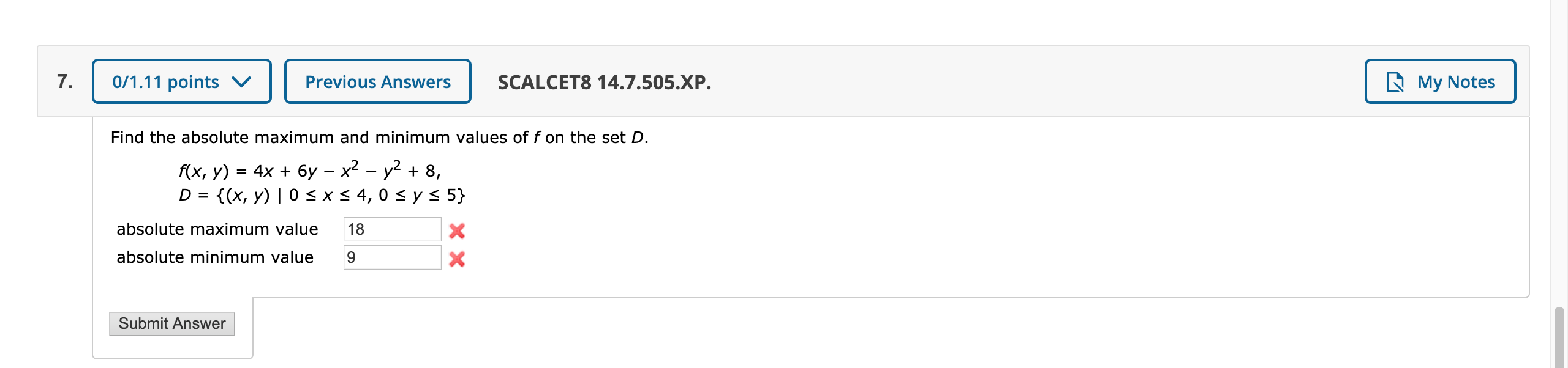 Solved 0/1.11 points V Previous Answers SCALCET8 | Chegg.com