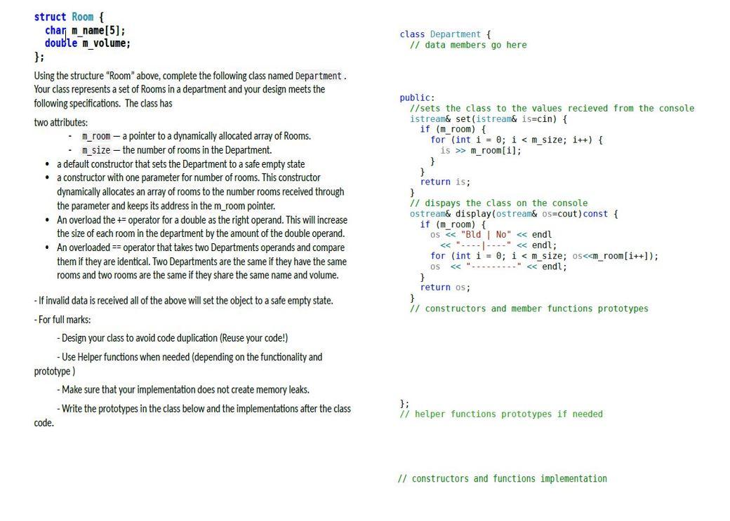 Solved class Department { // data members go here struct | Chegg.com