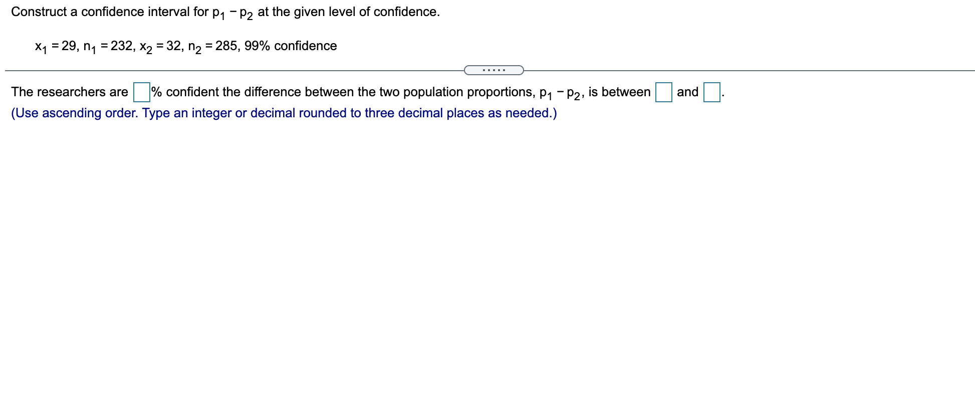 Solved Construct a confidence interval for P1 – P2 at the | Chegg.com