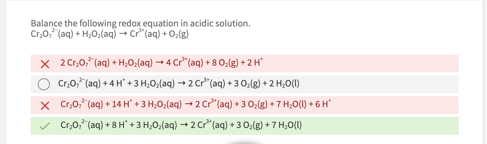 Solved Balance the following redox equation in acidic | Chegg.com