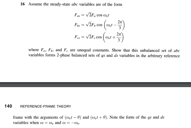 16 ﻿Assume the steady-state abc ﻿variables are of | Chegg.com