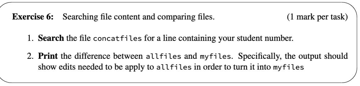 Solved Exercise 6: Searching file content and comparing | Chegg.com