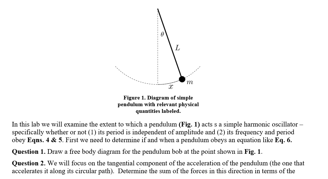 Solved A L m х Figure 1. Diagram of simple pendulum with | Chegg.com