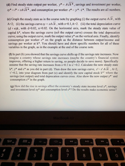 (d) Find steady state output per worker, yAk,savings | Chegg.com