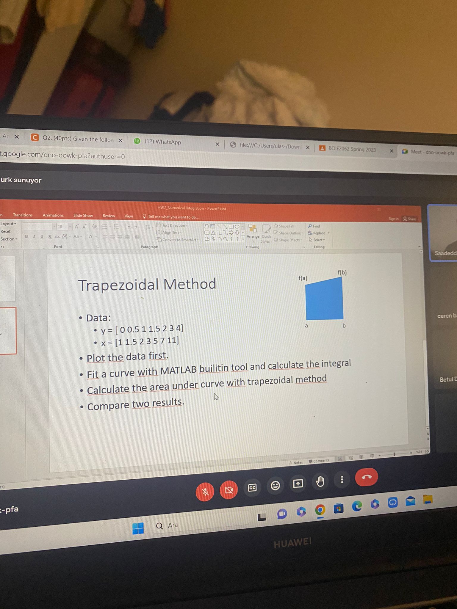 Solved Trapezoidal Method - Data: - Plot the data first. - | Chegg.com