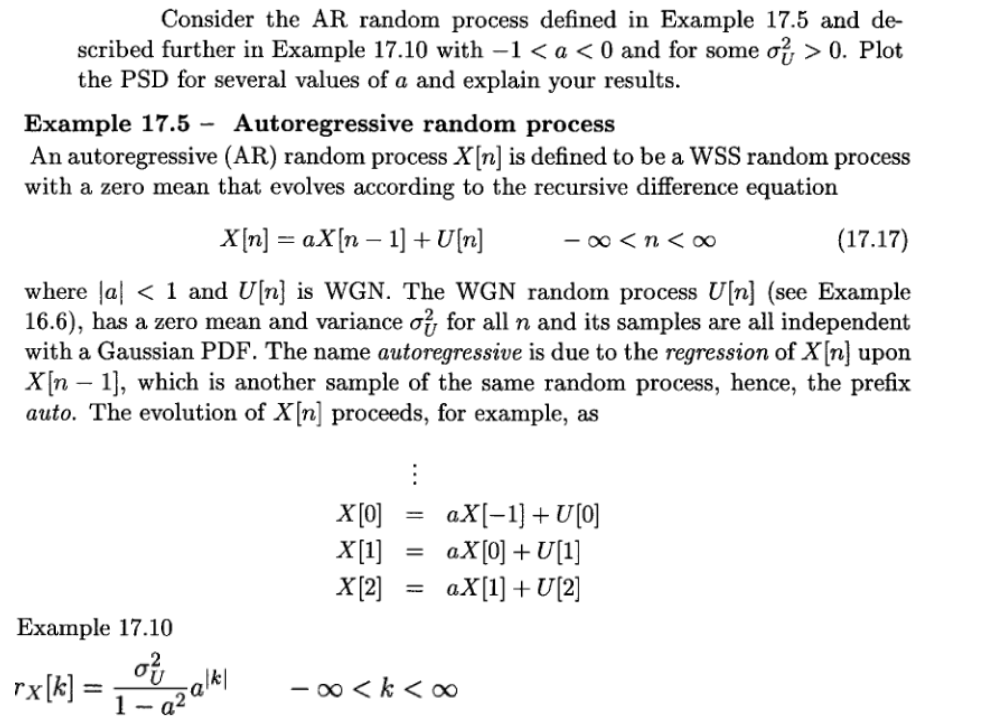 Consider the AR random process defined in Example | Chegg.com
