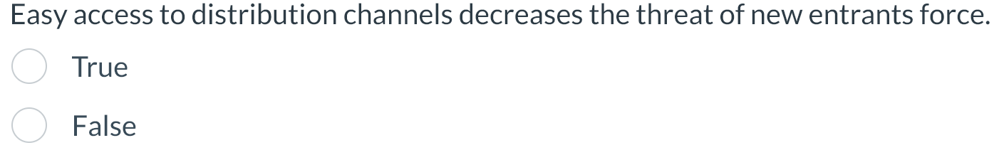 Solved Easy access to distribution channels decreases the | Chegg.com