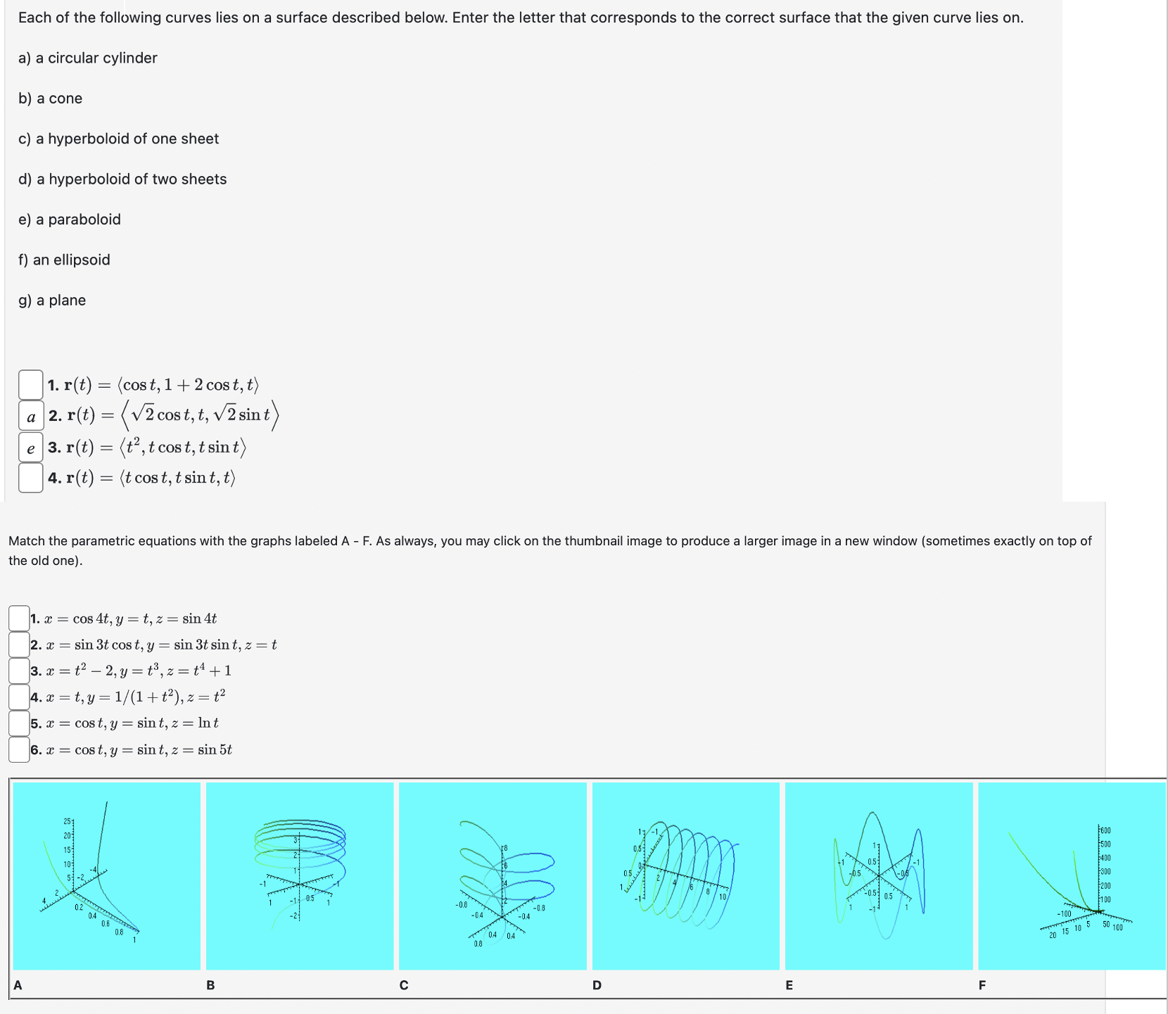 Solved Please do all the parts.Match the parametric | Chegg.com