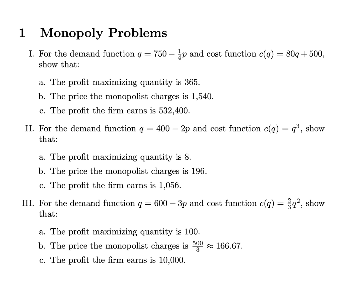 Solved I. For the demand function q=750−41p and cost | Chegg.com