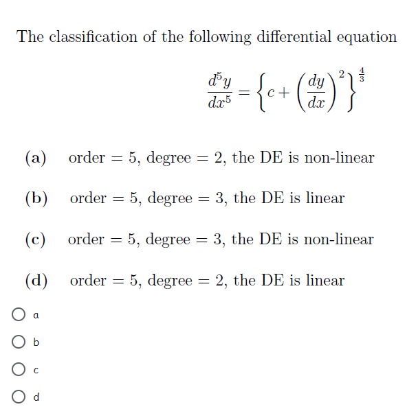 Solved The classification of the following differential | Chegg.com