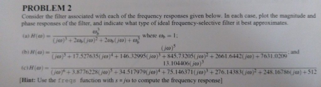 Solved PROBLEM 2 Consider the filter associated with each of | Chegg.com
