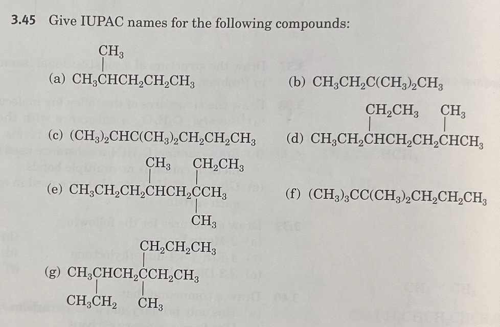 Solved 3.45 Give IUPAC names for the following compounds: | Chegg.com